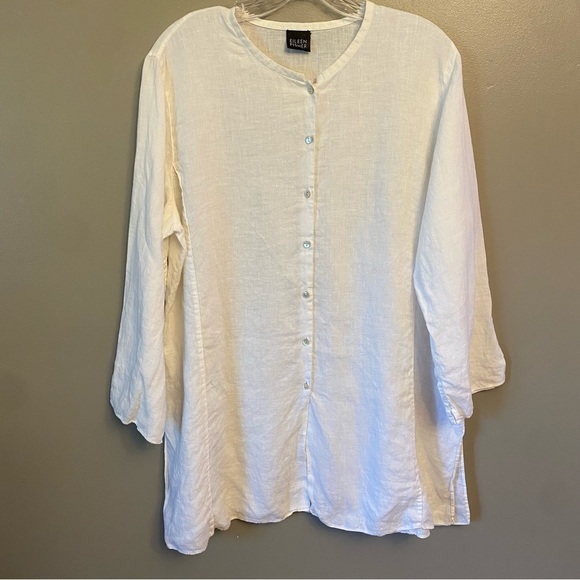 Eileen Fisher | Tops | Eileen Fisher White Irish Linen Tunic Button Up ...